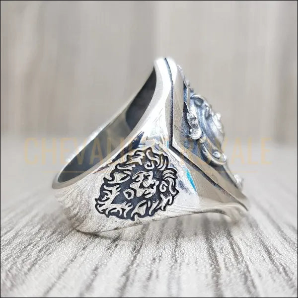 Chevalière Argent Massif - Design Unique Tête de Lion – Chevalière Royale