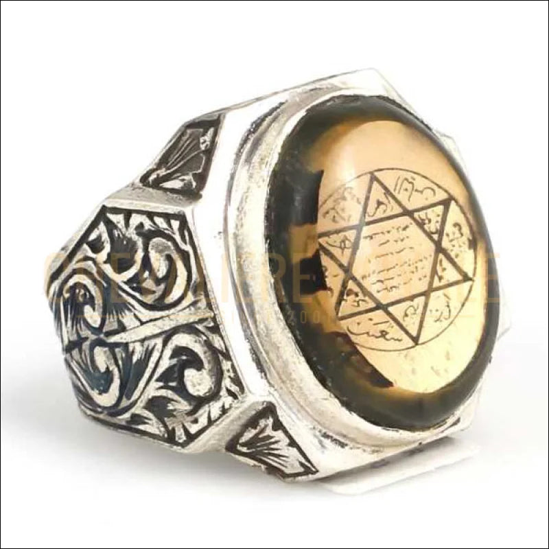 chevaliere-en-argent-avec-pierre-dambre-et-sceau-de-salomon-artisanale ...