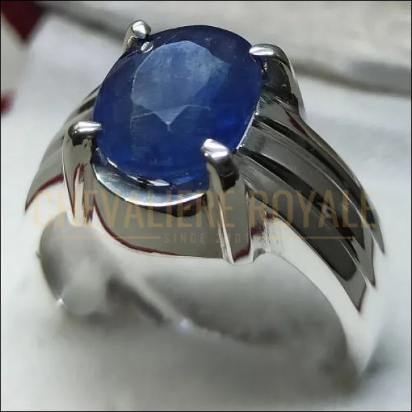 Chevalière homme argent la loyauté saphir bleu – Chevalière Royale
