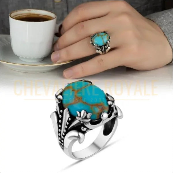 Chevalière homme argent la belle forme de bleu – Chevalière Royale