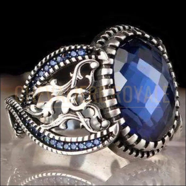 Chevalière Pour Hommes Argent Pierre Diamant Bleu – Chevalière Royale